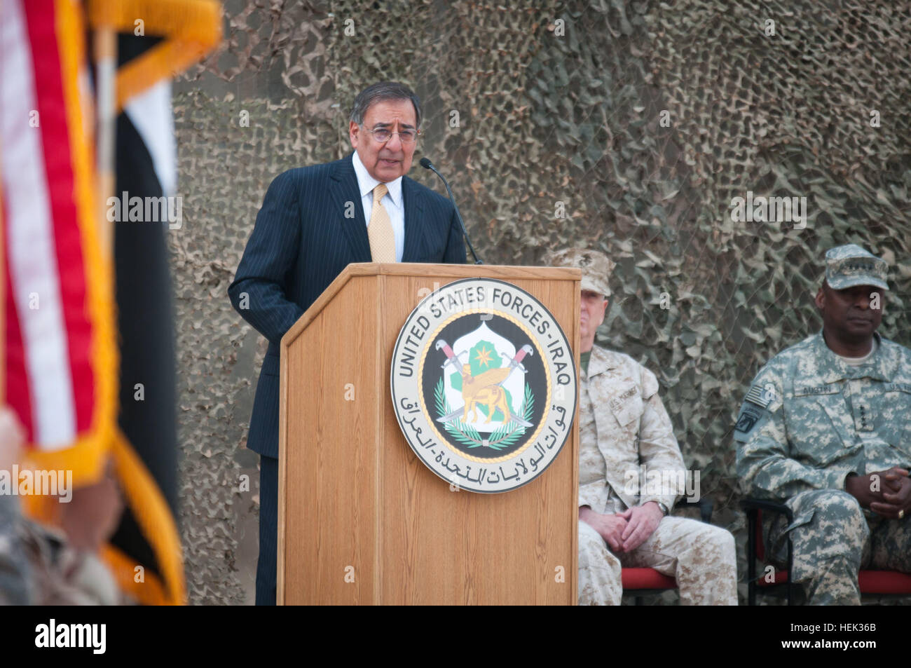 Secretary of Defense Leon Panetta talks to U.S. service members during ...