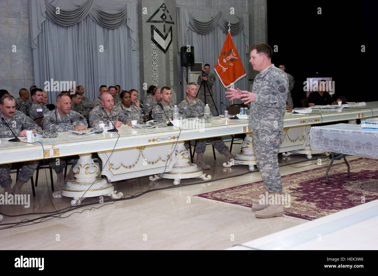 Rear Adm. David Simpson USF-I J6/HQ, speaks to Signal Corps Soldiers as ...