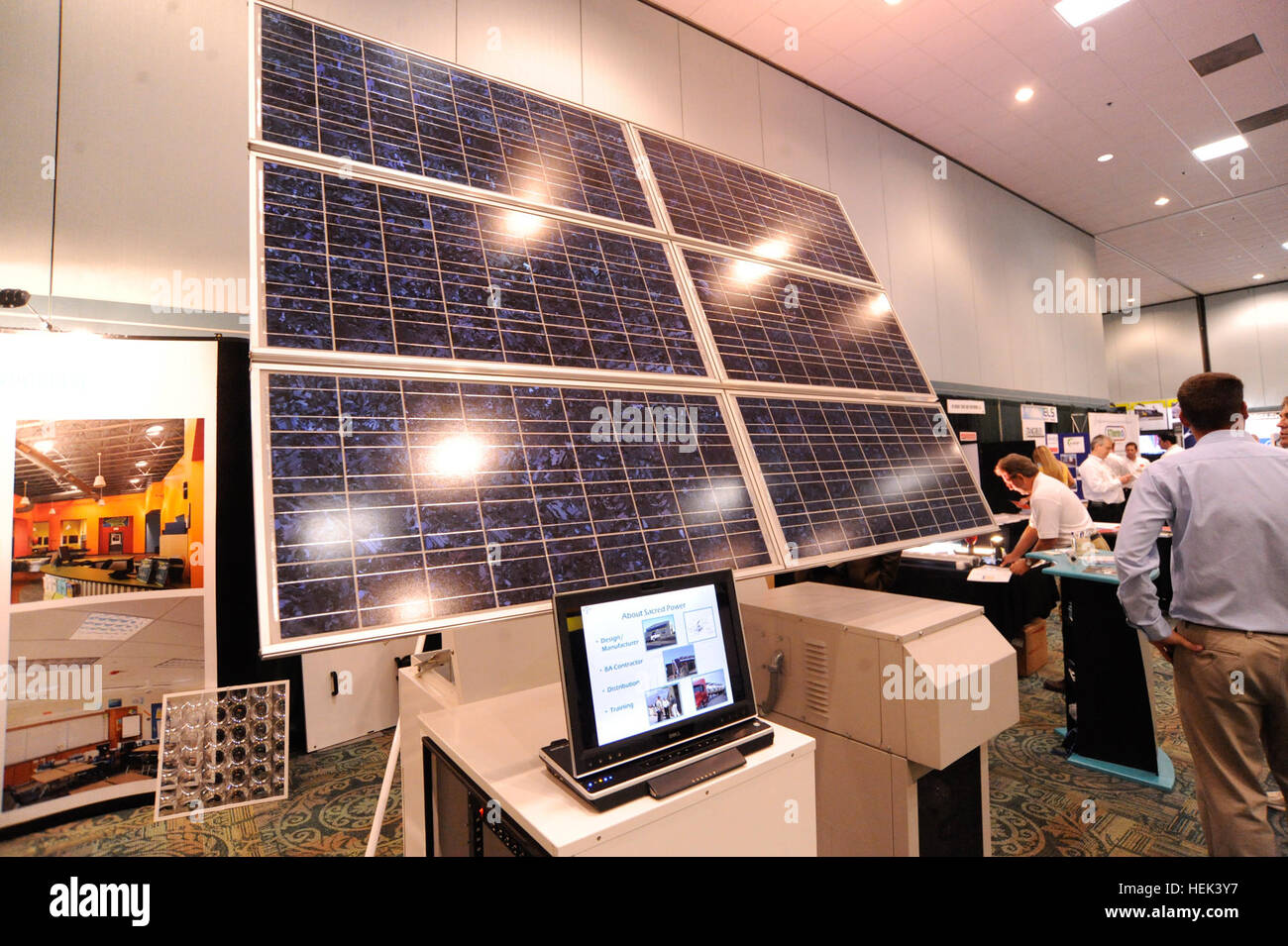 A set of solar panels built by Sacred Power sits on display June 8 at ...