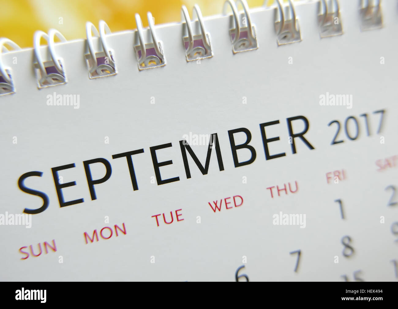 2017 calendar september hi-res stock photography and images - Alamy