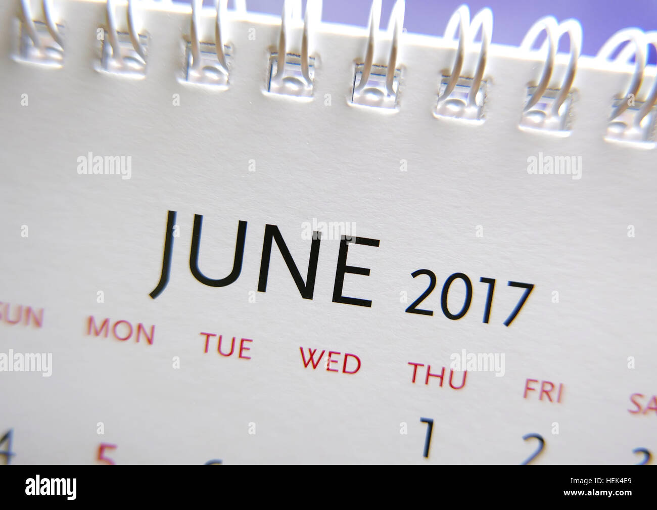 Close up calendar of June 2017 Stock Photo - Alamy