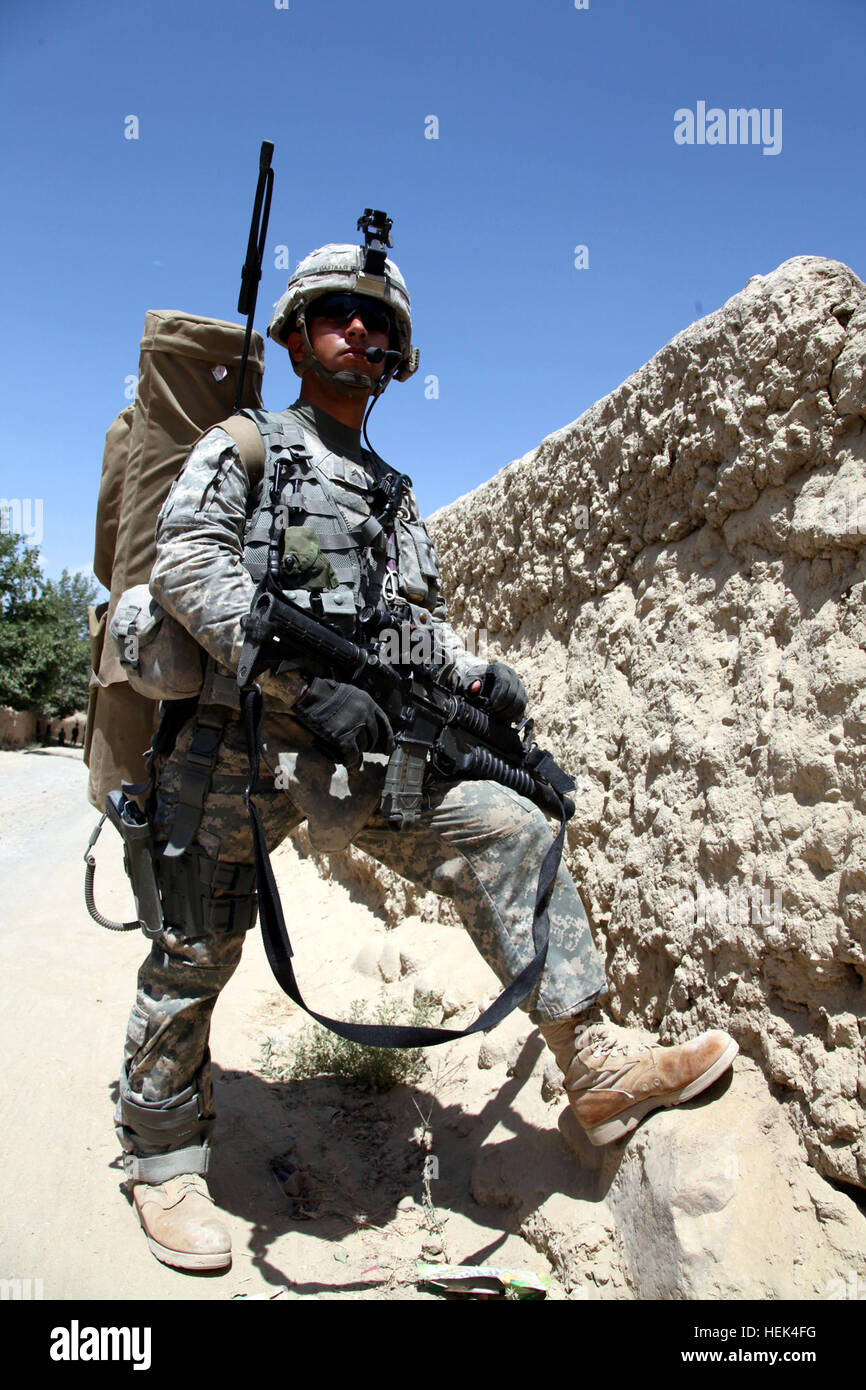 U.S. Army Cpl. Louie Castillo from Santa Ana, Calif., conducts security ...