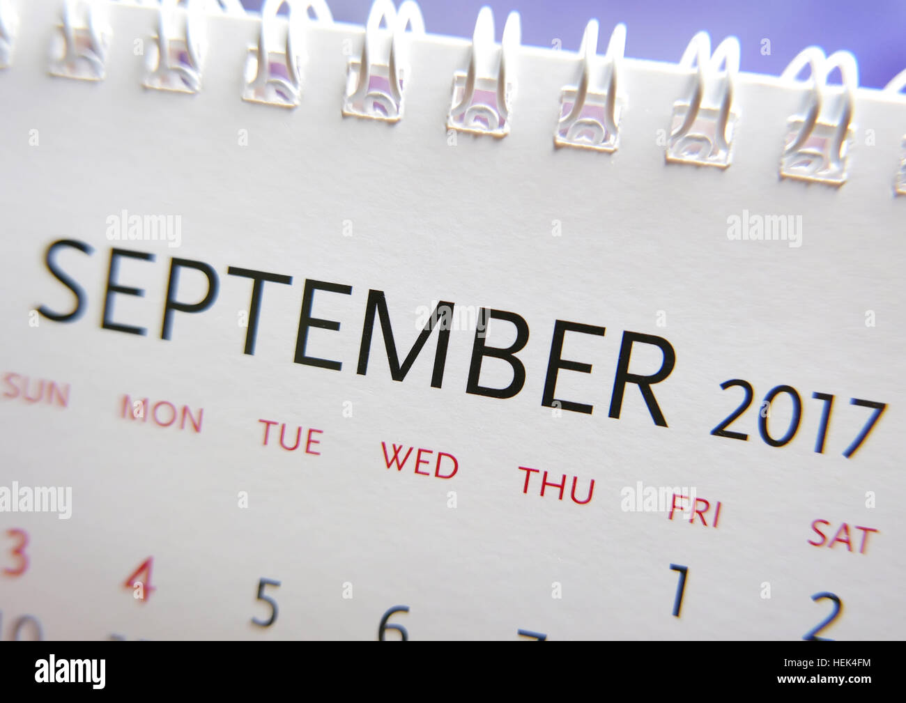 Close up calendar of September 2017 Stock Photo - Alamy