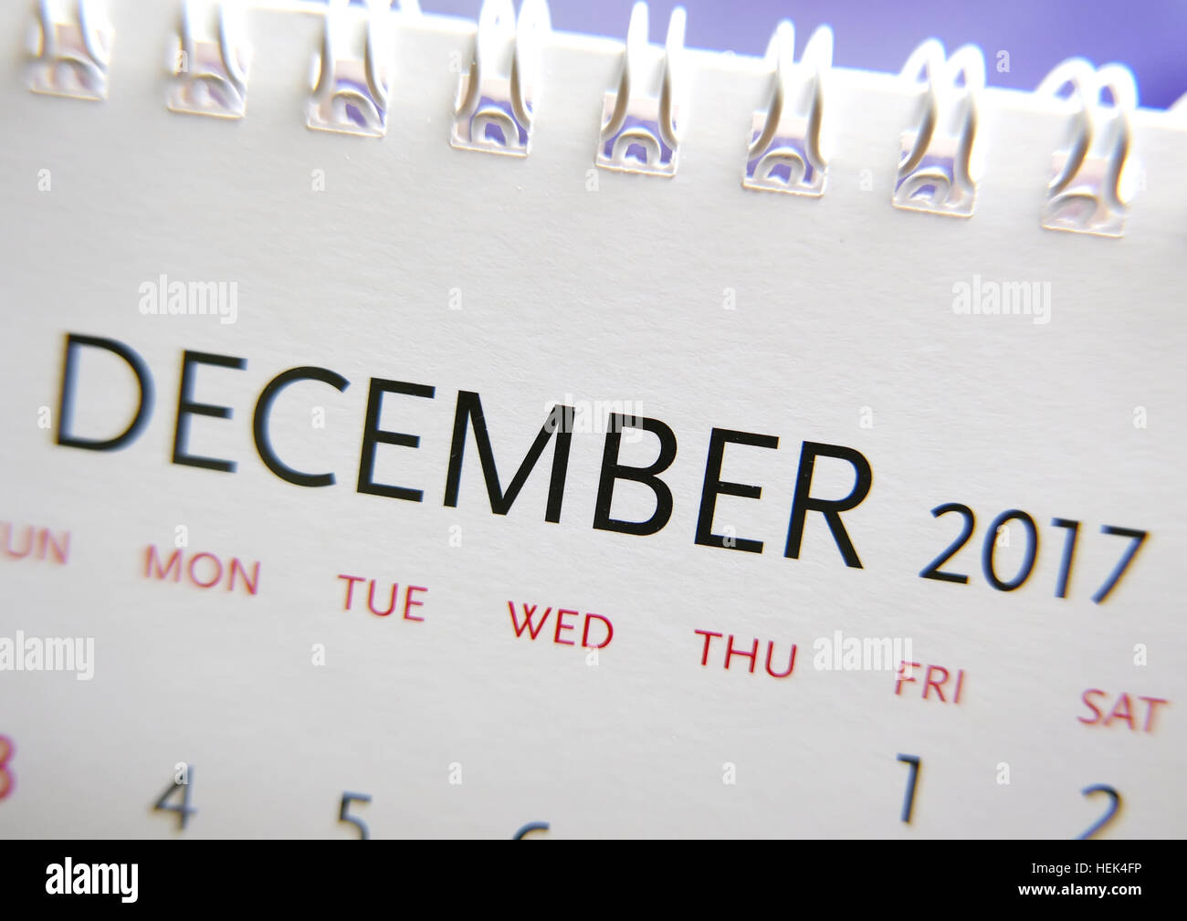 Close up calendar of December 2017 Stock Photo - Alamy