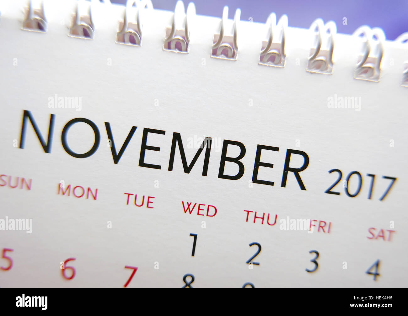 Close up calendar of November 2017 Stock Photo - Alamy