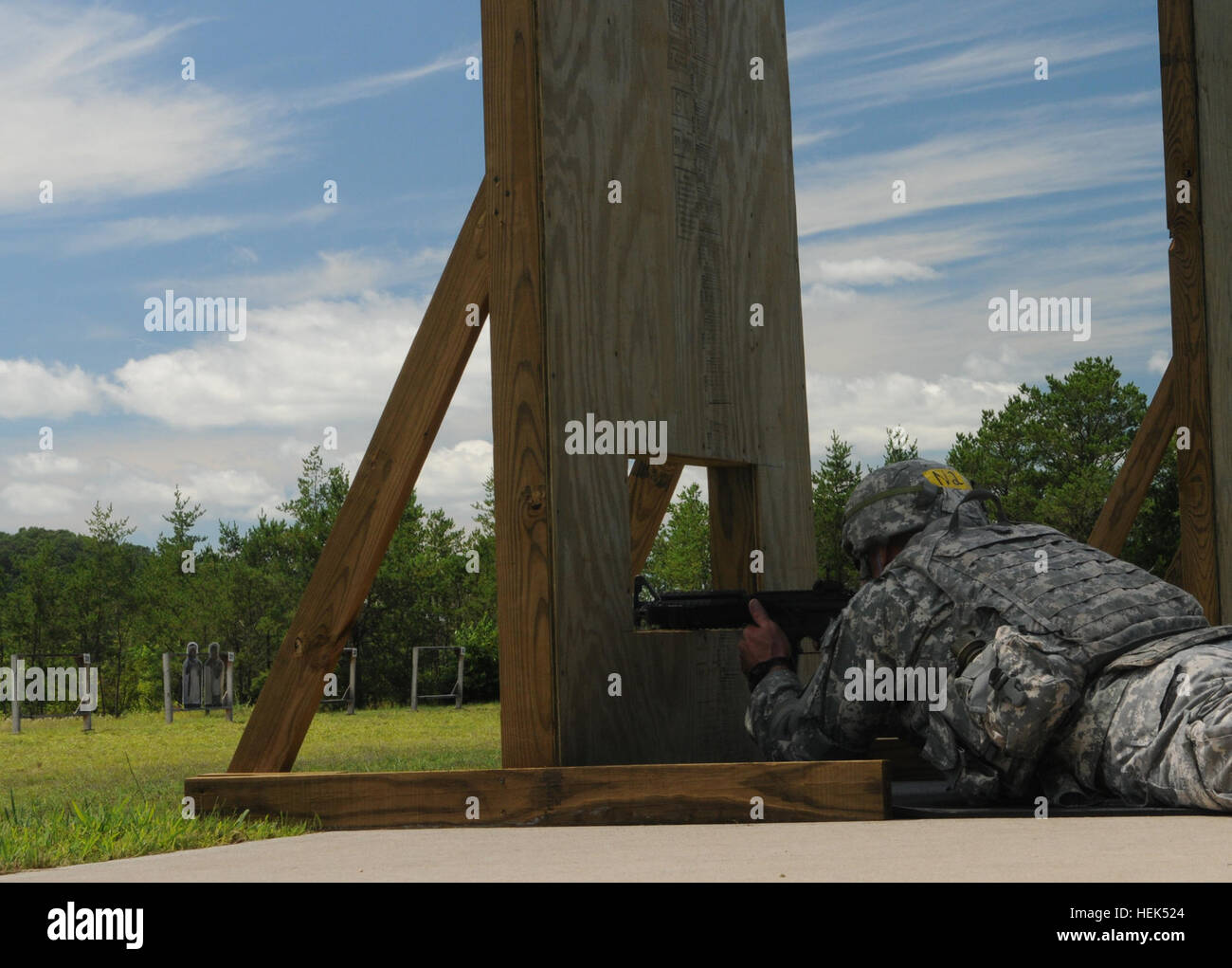 A U.S. Army soldier engages targets during the Reflexive Fire event at ...