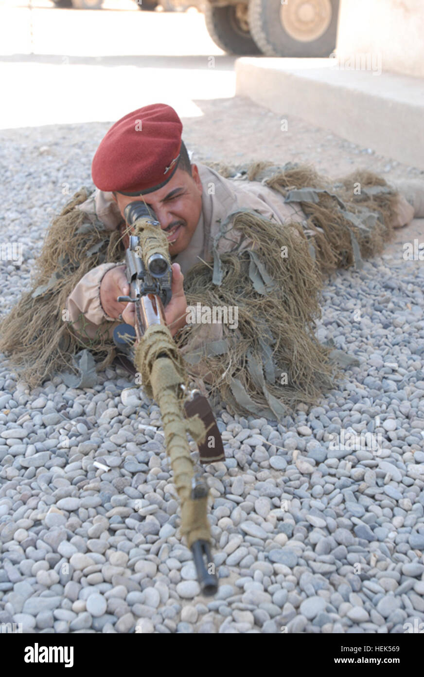 Sgt. Kaseem Jamal Abass, the sniper for 3rd Battalion, 47th Brigade, 12th Iraqi Army Division ...