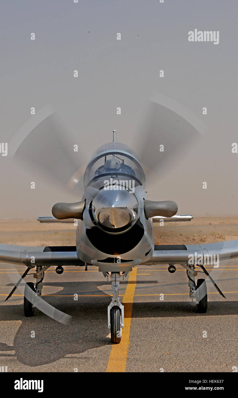A T6 Texan II aircraft is parked and prepares to shut down after ...