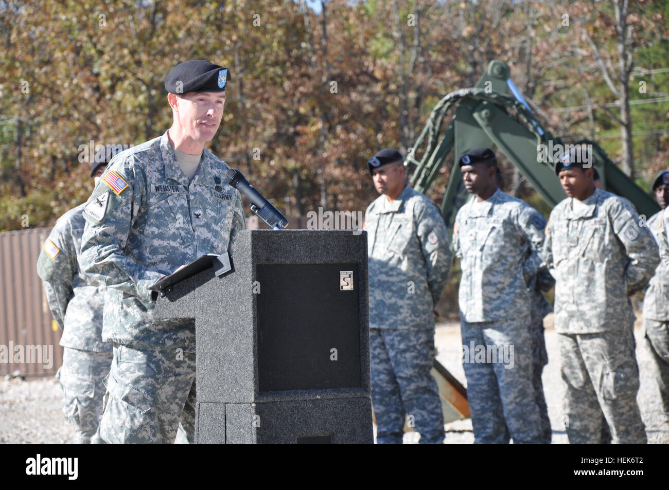 Col. Allan L. Webster, the 1st Engineer Brigade commander, addresses ...