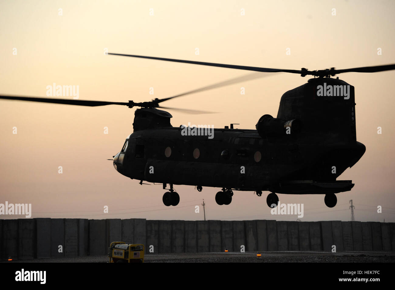 A U.S. Army CH-47 (Chinook) takes off from Forward Operating Base ...