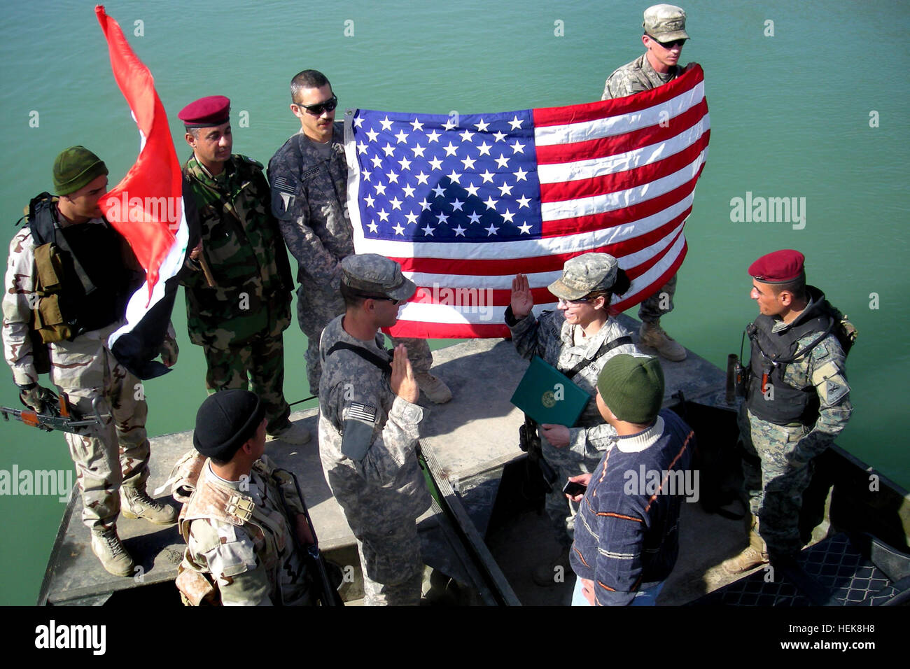A U.S. Army Soldier celebrates re-enlistment with Iraqi Army ...