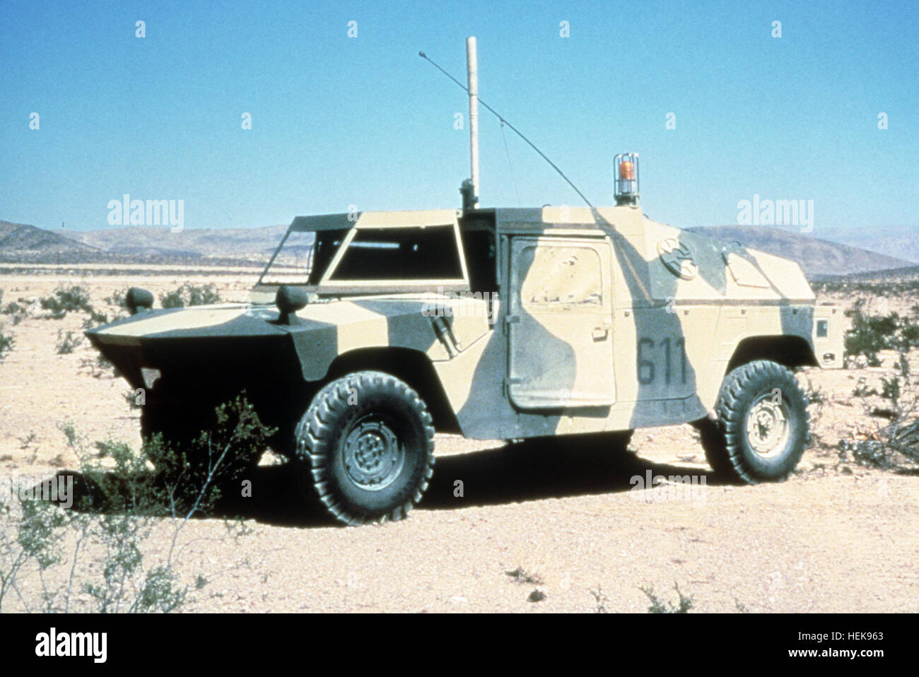A left front view of an M998 multipurpose wheeled vehicle, modified to ...