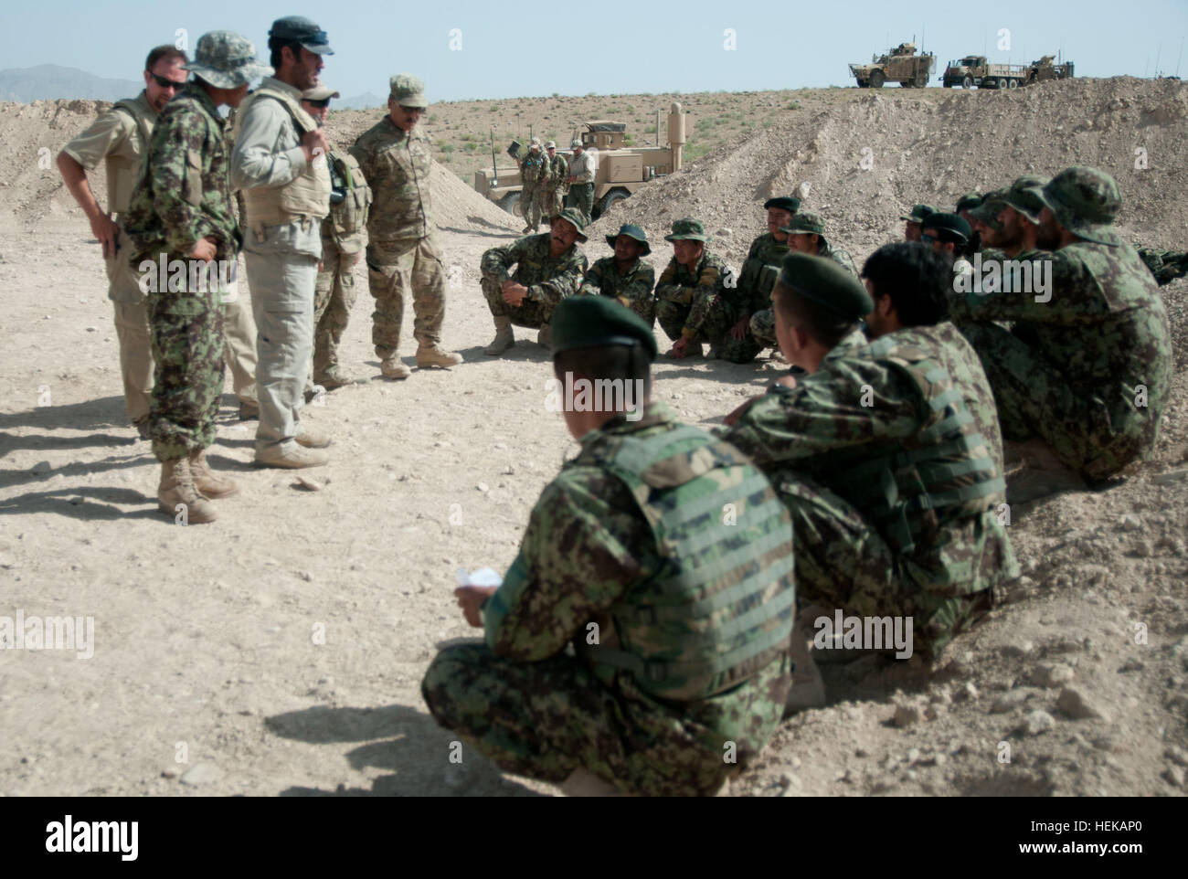 Afghan National Army soldiers attend a safety briefing at a demolition ...