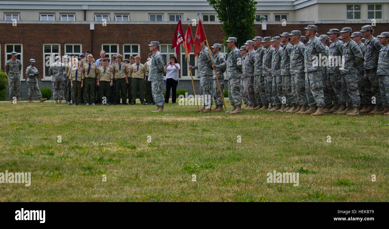 Boy Scouts of America Troop 1496 stands in formation with the 864th ...