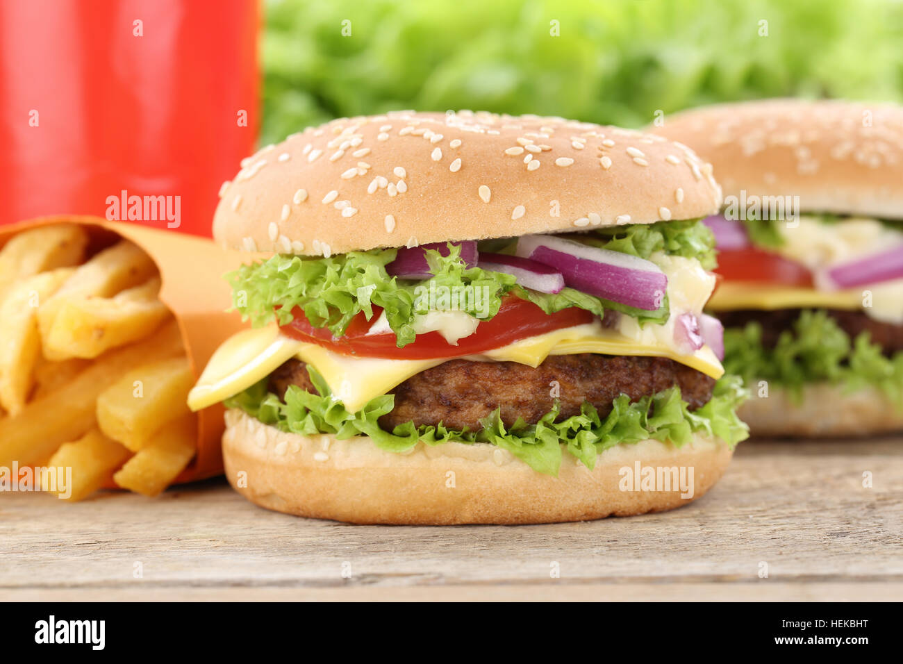 Cheeseburger hamburger and fries menu meal combo cola drink Stock Photo ...
