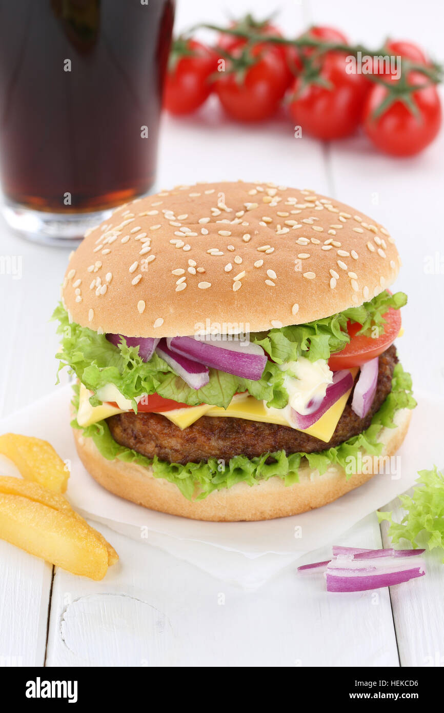 Cheeseburger hamburger menu meal combo cola drink fast food Stock Photo ...