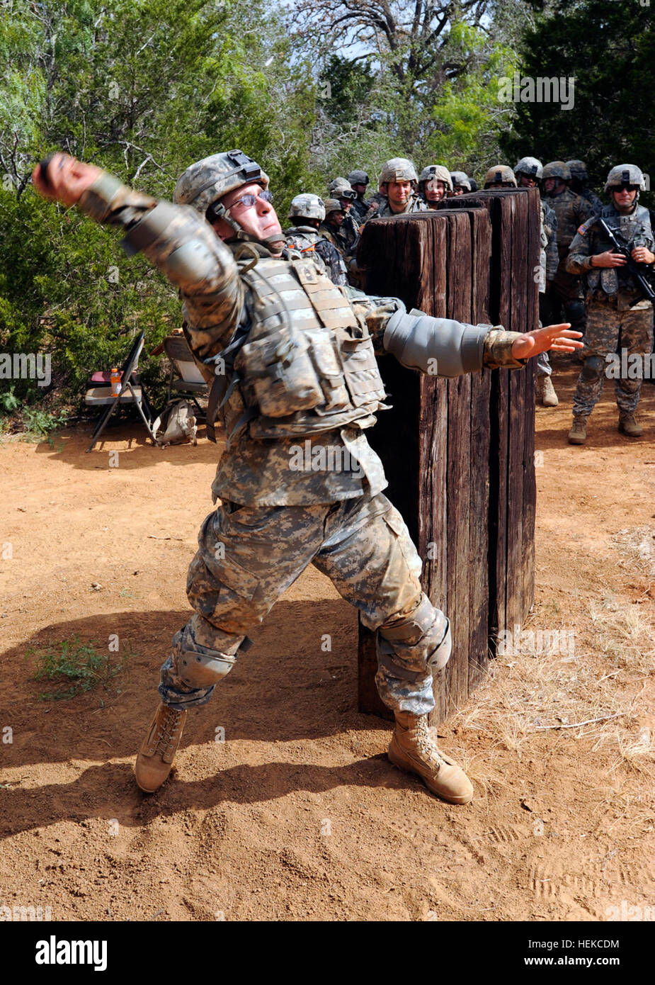 A soldier from Task Force Raptor (3-124) launches a dummy grenade. The ...