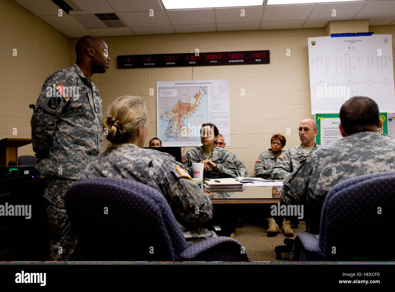 U.S. Army Maj. Leroy Carr III, left, answers questions during a meeting ...
