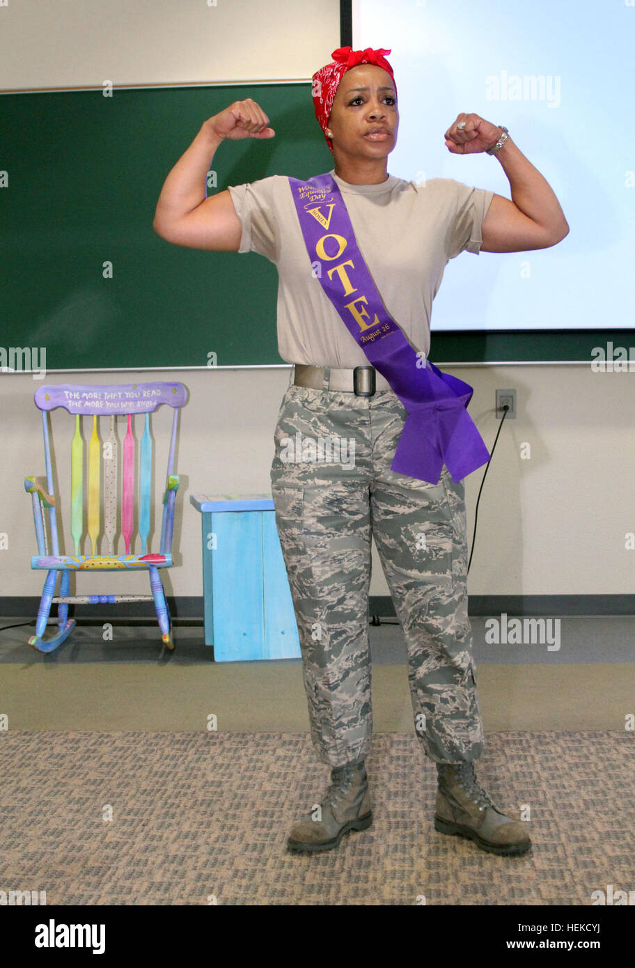 Air Force Chief Master Sgt. Angela Valentine performs a dramatic ...