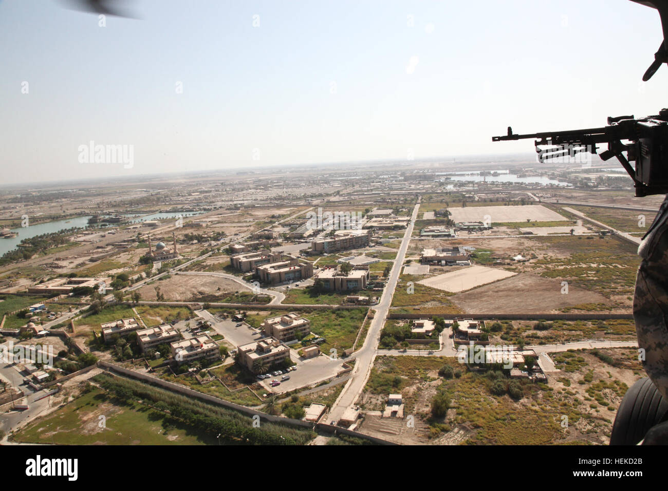 An aerial view of a small part Baghdad shot from a UH-60 Black Hawk ...