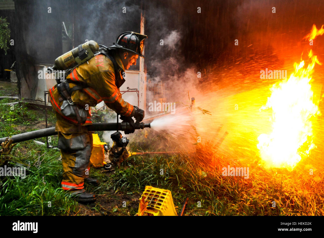Army Pvt. 1st Class Lucas Ternell, a volunteer firefighter, and a ...