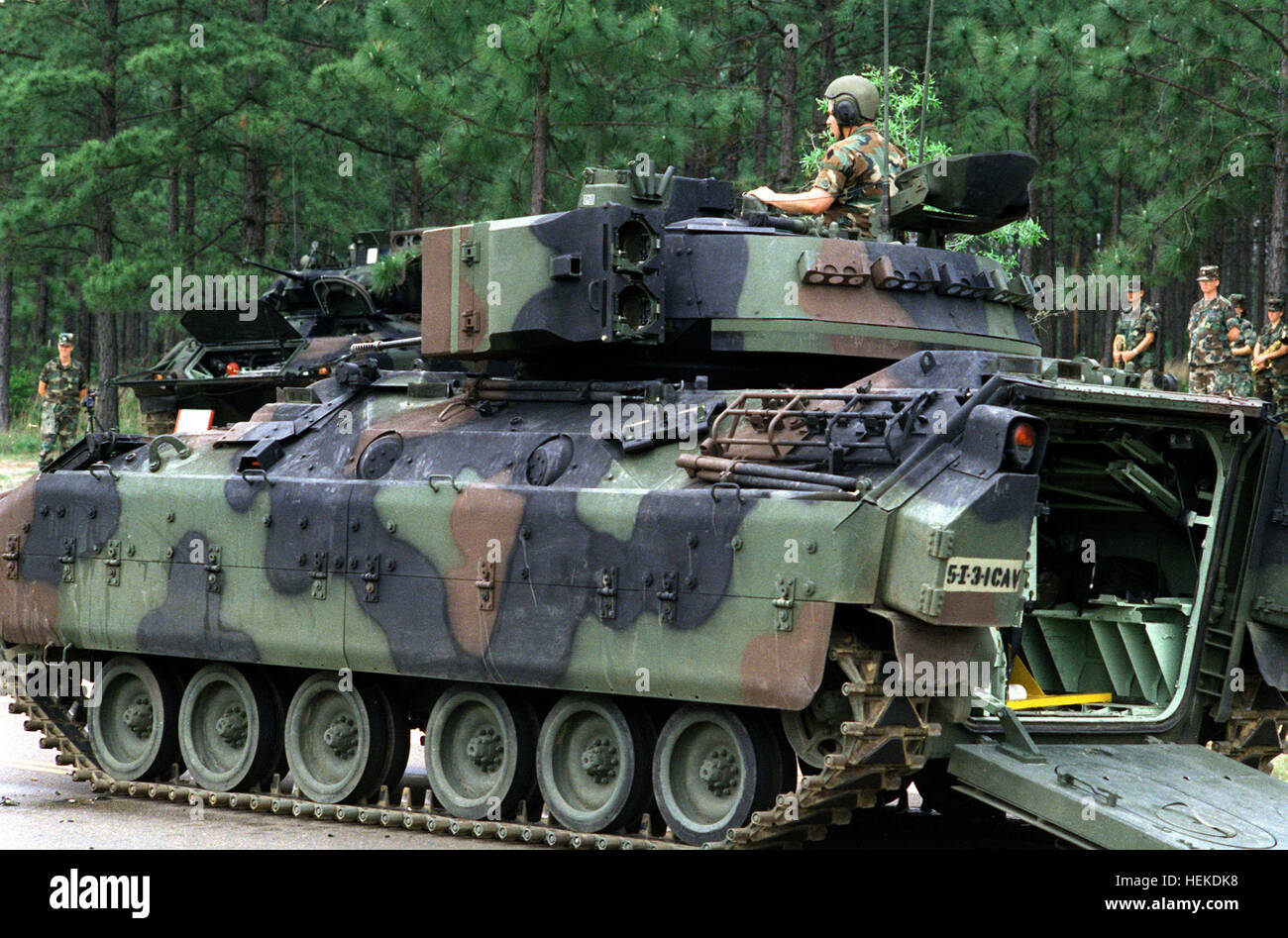 A rear view of the M3 Bradley fighting vehicle to be used by the 3rd ...