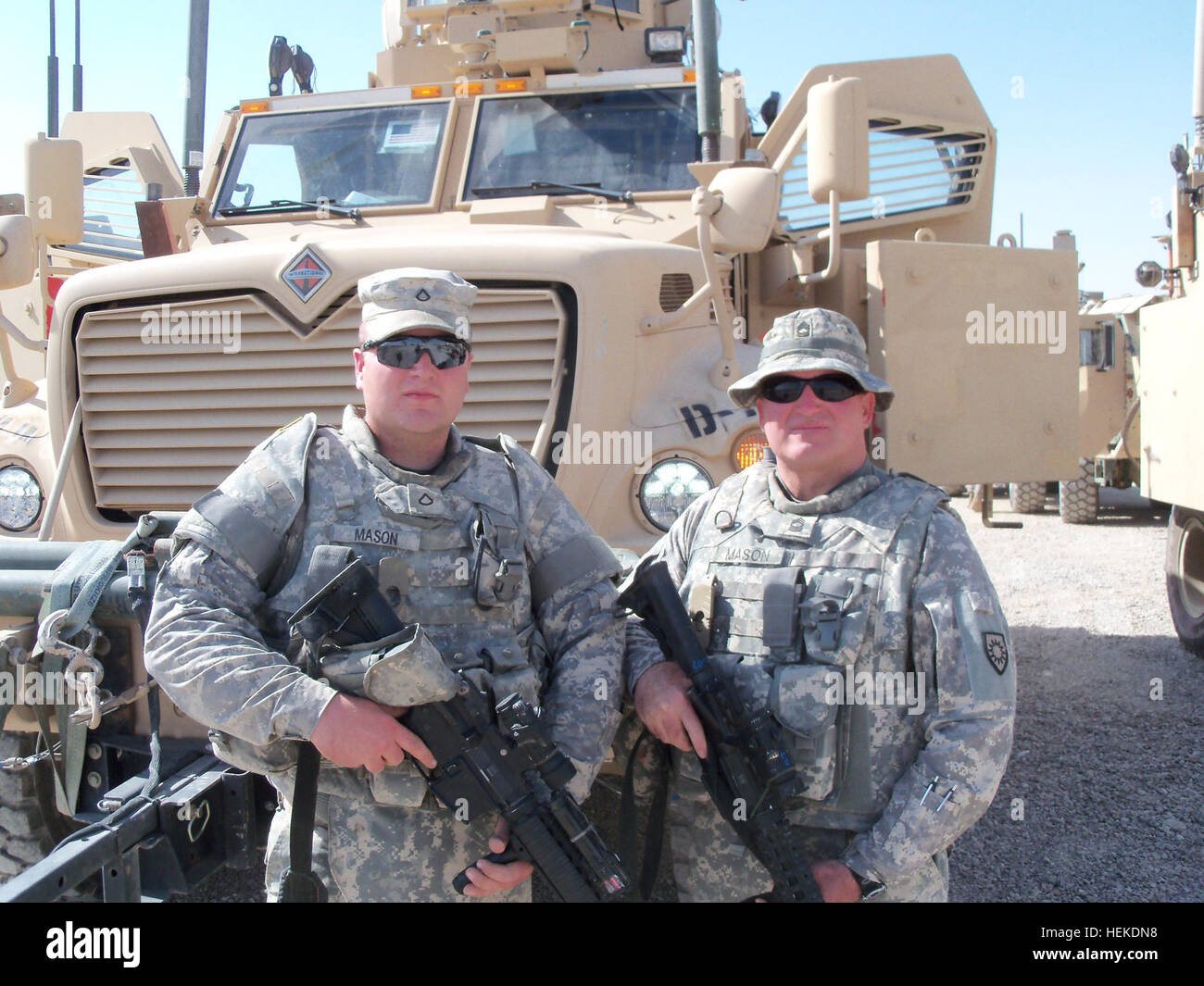 Master Sgt. Micah B. Mason poses with his son Pfc. Micah J. Mason prior ...