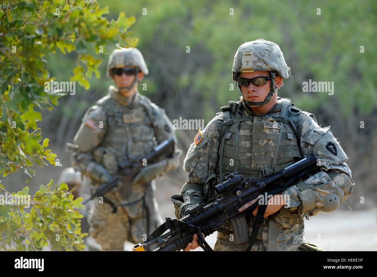 Spc. Michael Pucket from Alpha Troop, Task Force Raptor (3-124), scans ...