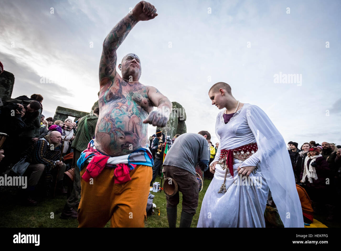 Wiltshire, UK. 21st December, 2016. Mad Alan and Amy Synth dance ...