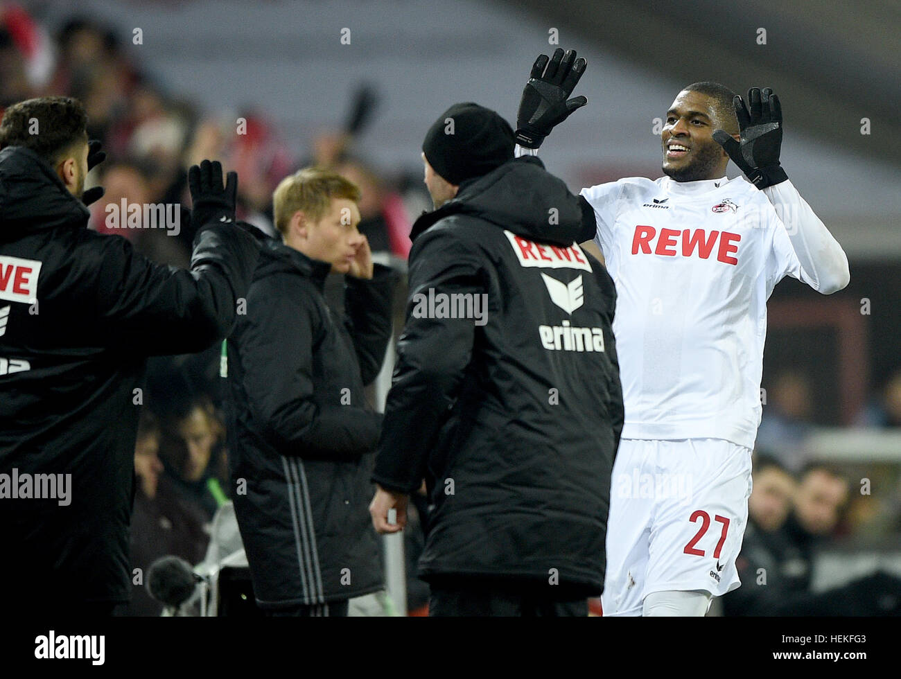 Cologne's Anthony Modeste celebrates his 1-0 goal during the German ...