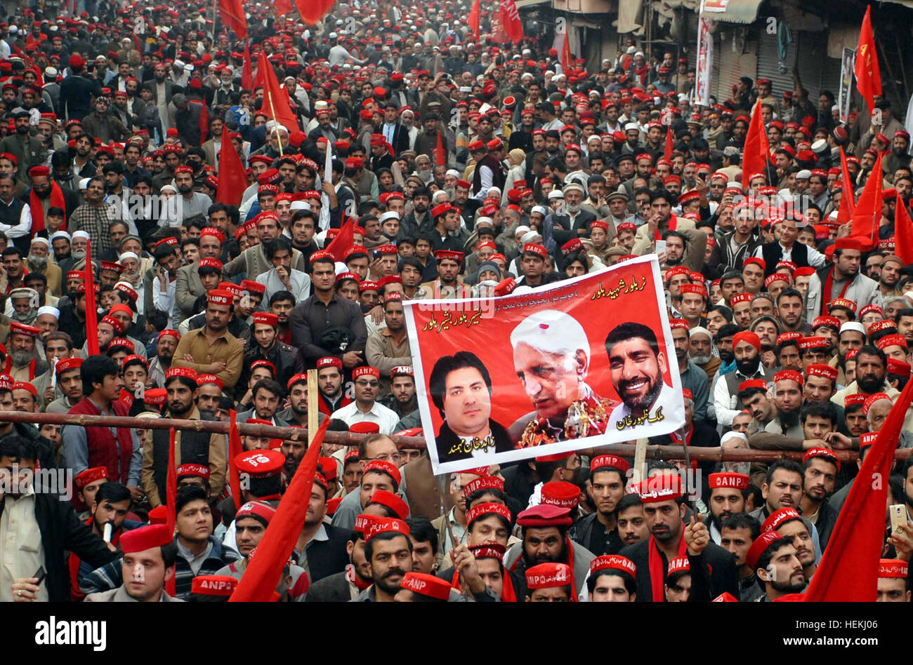 A large numbers of Awami National Party supporters gather during Public ...