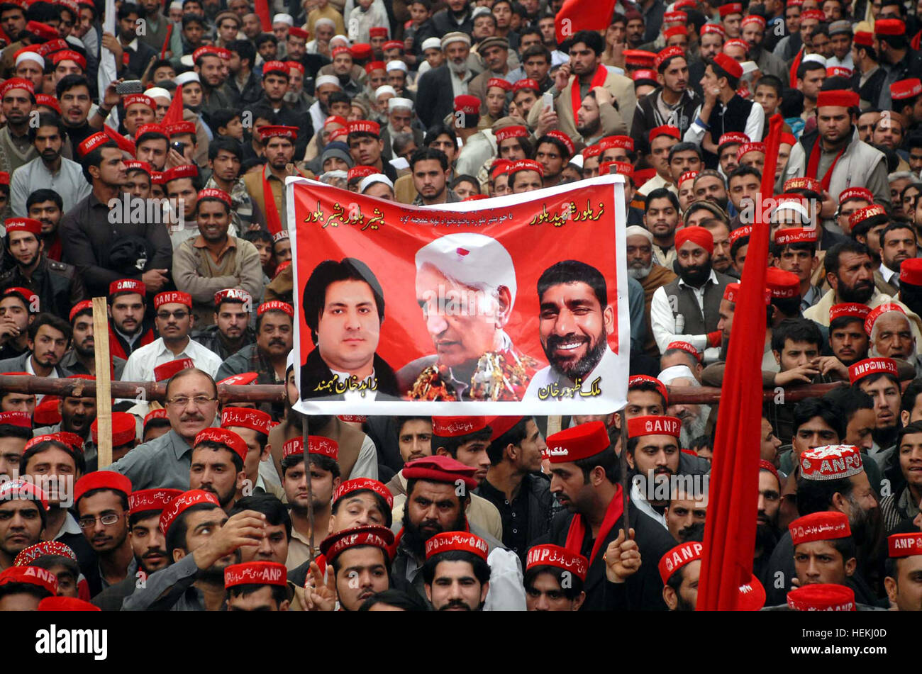 A large numbers of Awami National Party supporters gather during Public ...