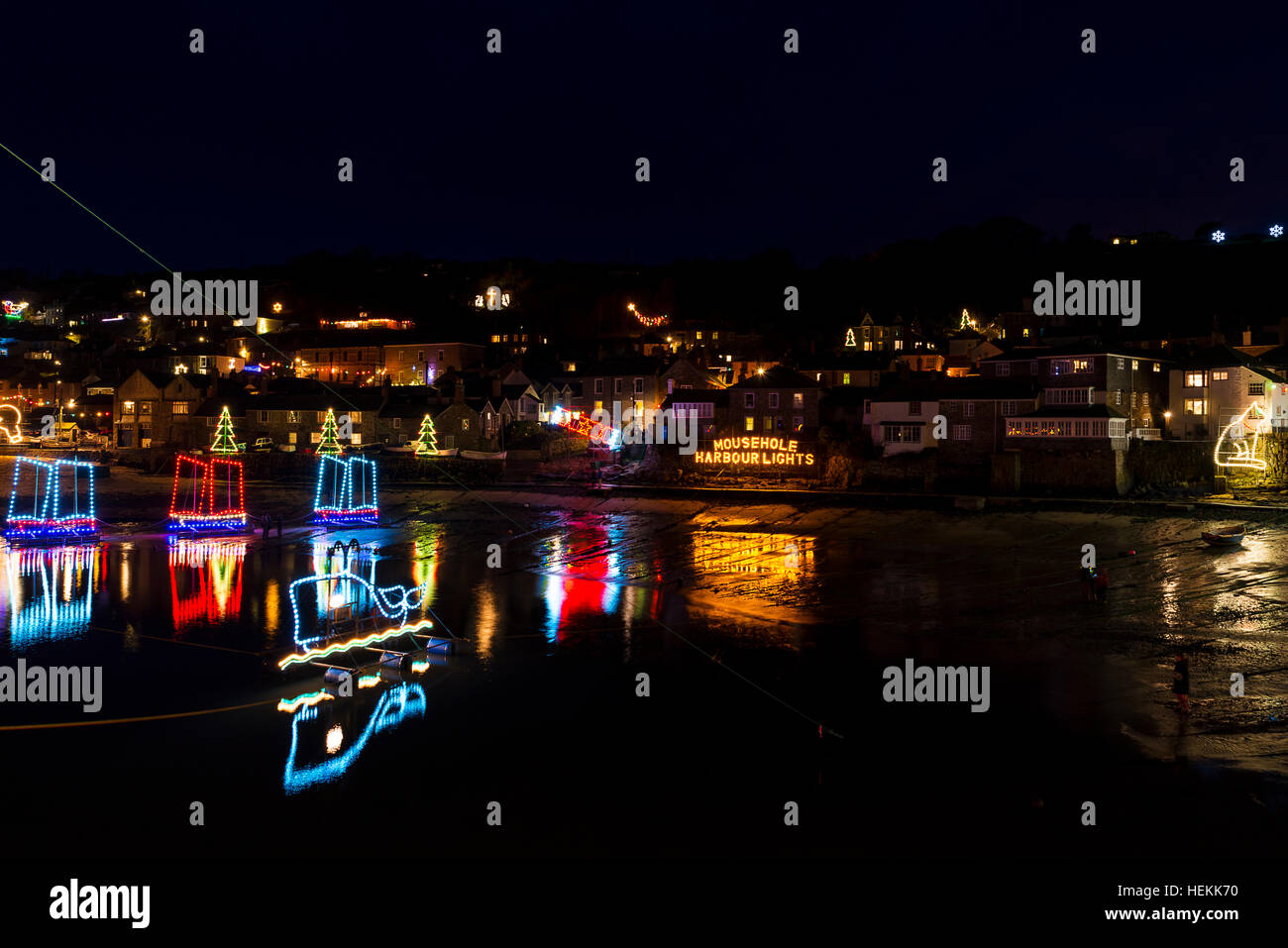 Mousehole Harbour Christmas Lights, Mousehole, Cornwall, UK, December ...