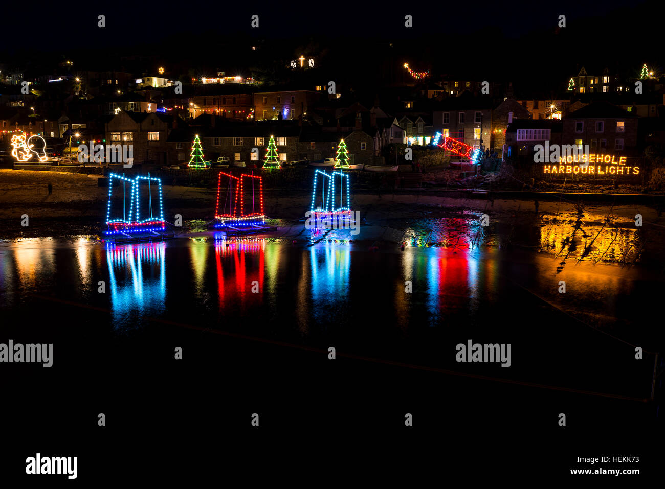 Mousehole Harbour Christmas Lights, Mousehole, Cornwall, UK, December ...