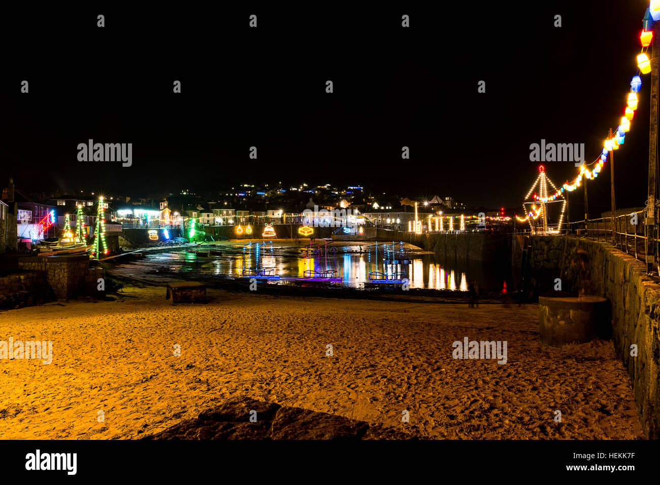 Mousehole Harbour Christmas Lights, Mousehole, Cornwall, UK, December ...