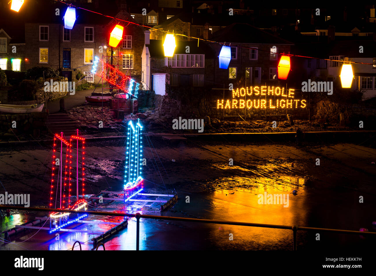Mousehole Harbour Christmas Lights, Mousehole, Cornwall, UK, December ...