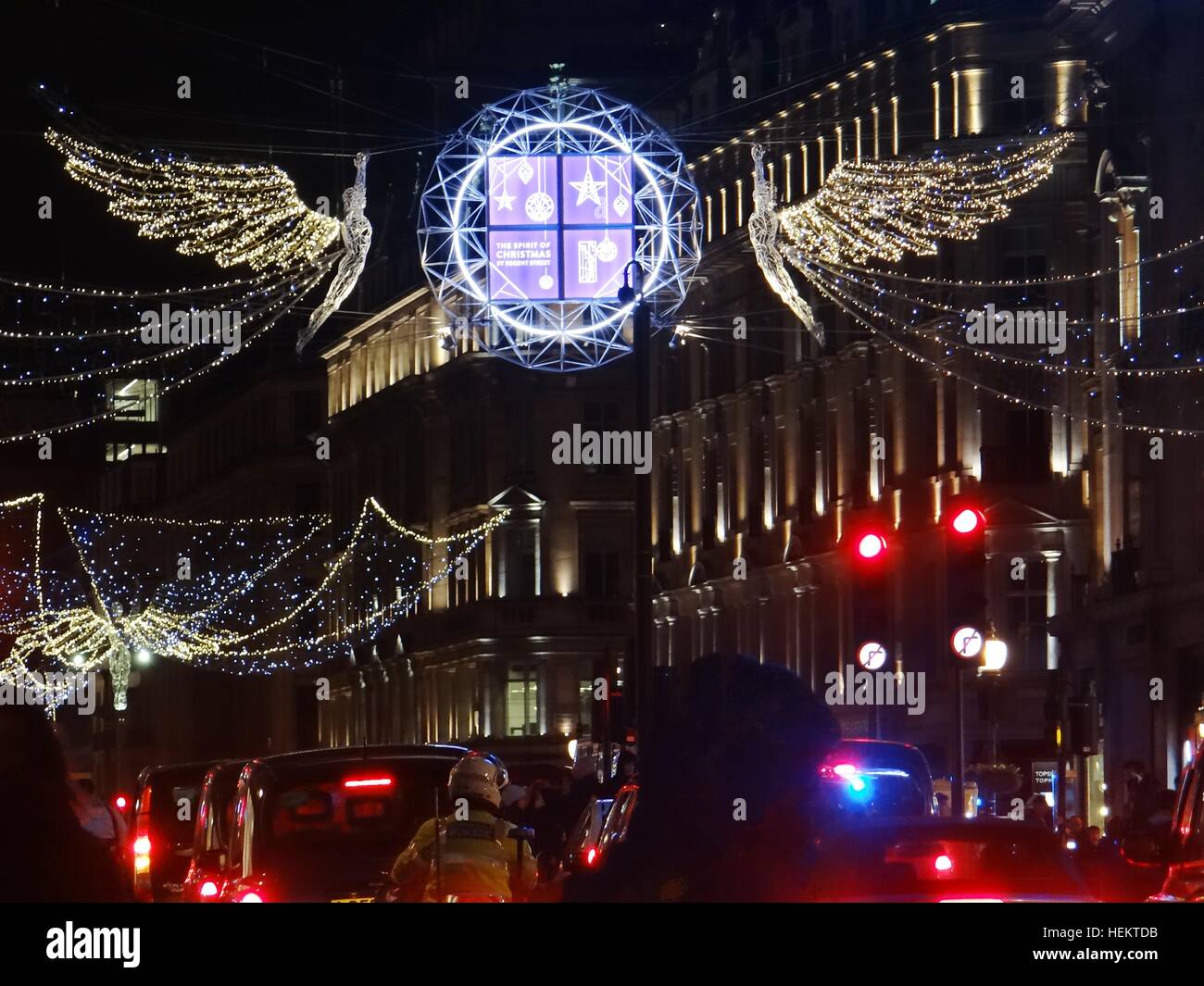 London, UK. 23rd December, 2016. Festive Christmas lights over Central ...