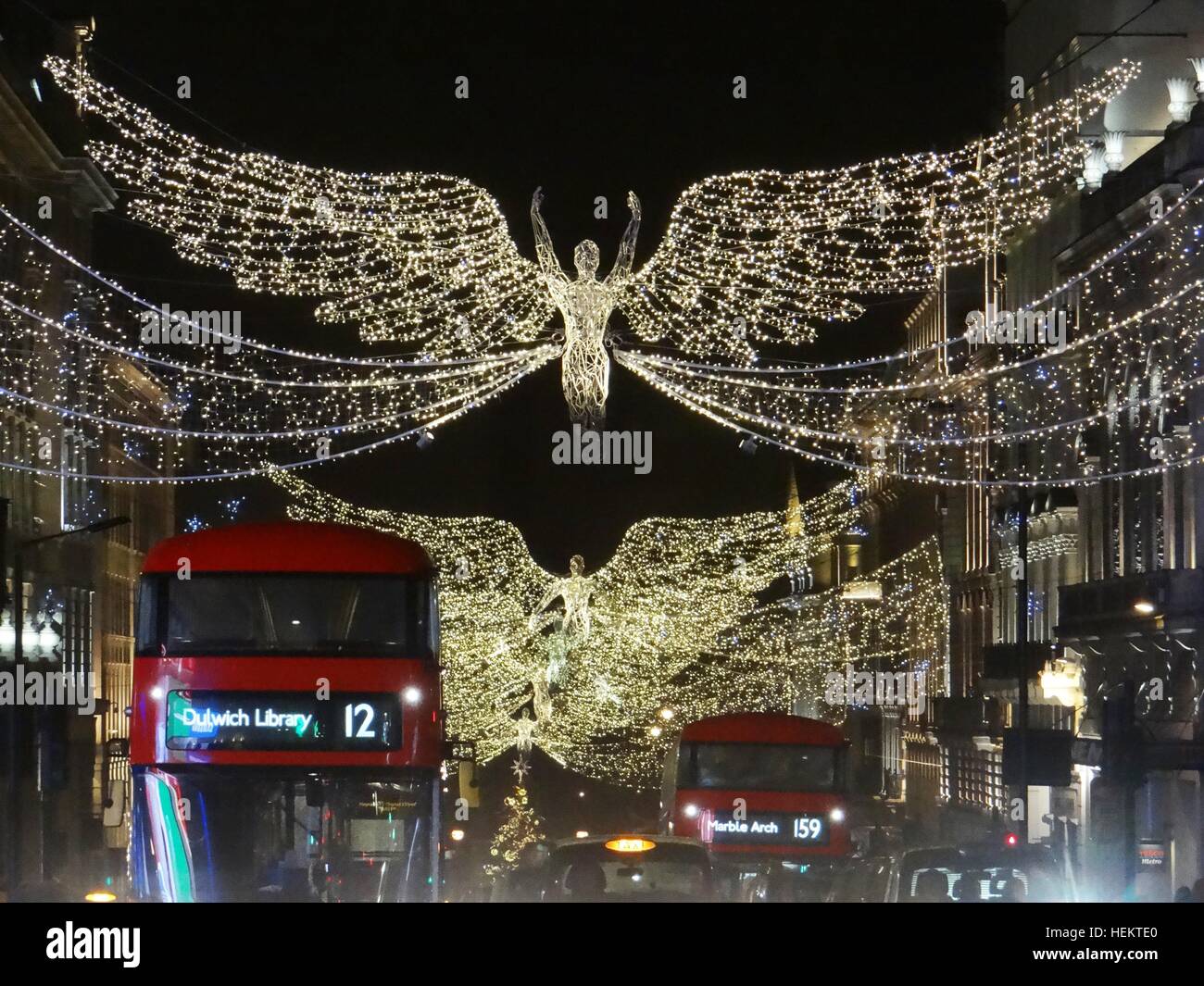 London, UK. 23rd December, 2016. Festive Christmas lights over Central ...