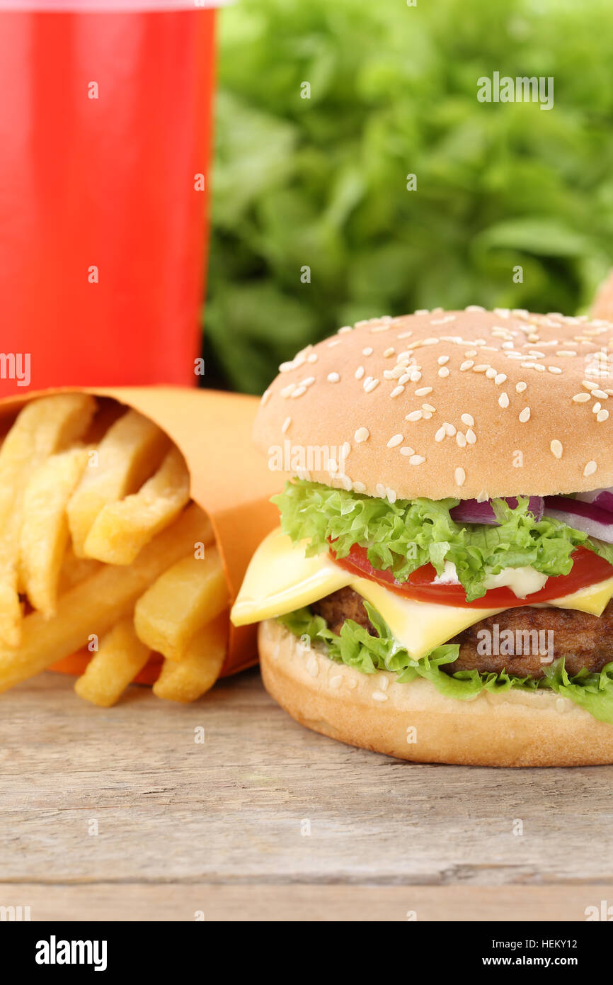 Cheeseburger hamburger and fries menu meal combo fast food cola drink ...