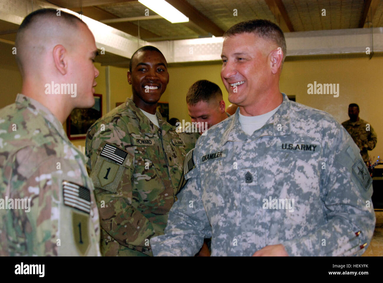 Sgt. Maj. of the Army Raymond Chandler III greets a soldier at the ...