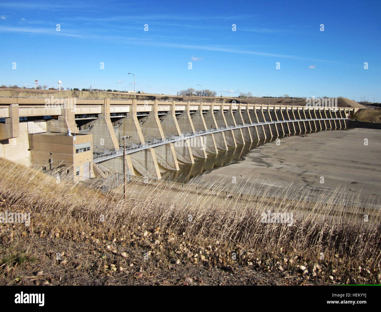 Small pools of water gather at the bottom of the Garrison Dam in North ...