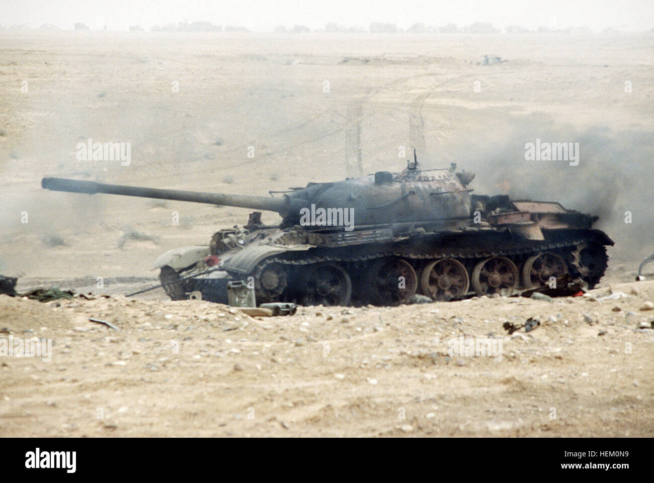 An Iraqi T-55 main battle tank damaged during Operation Desert Storm ...