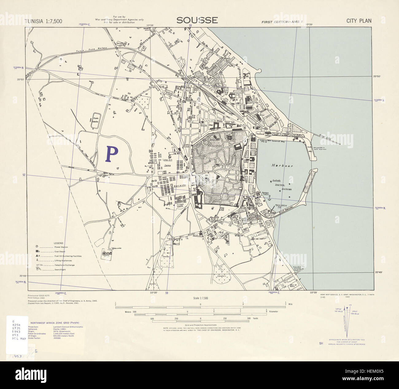 Sousse 1943 US Army Map Stock Photo - Alamy