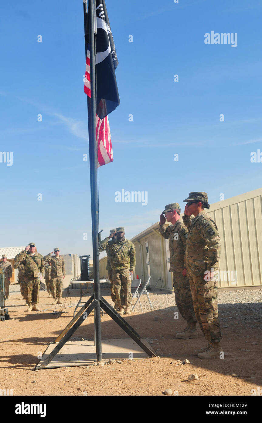 Soldiers from the 375th Combat Sustainment Support Battalion salute the ...