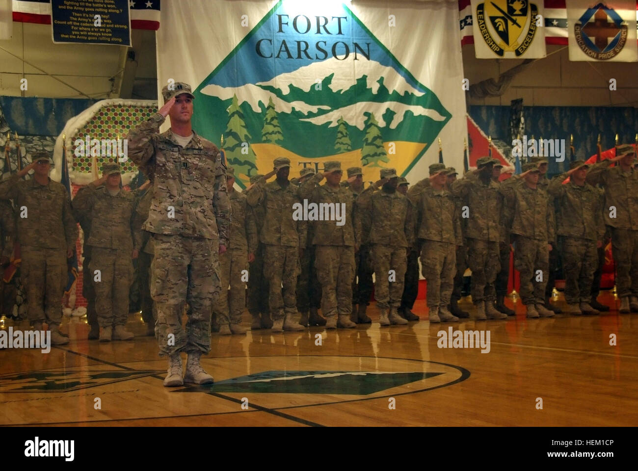 Capt. John Kubeika, executive officer, 576th Engineer Company, salutes ...