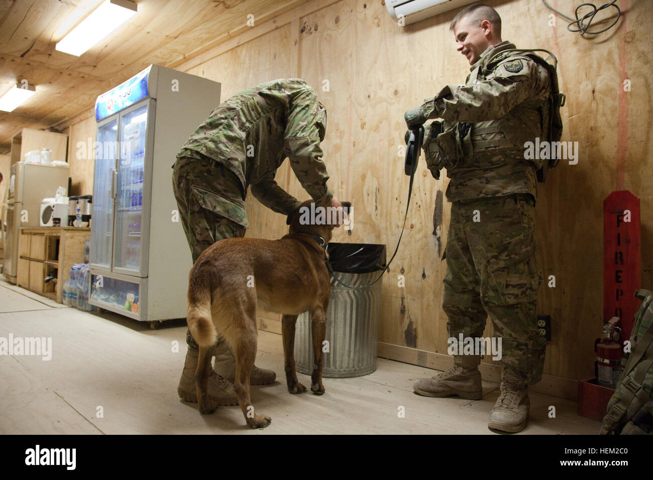 Military working dog Brandon greets a soldier at Forward Operating Base ...
