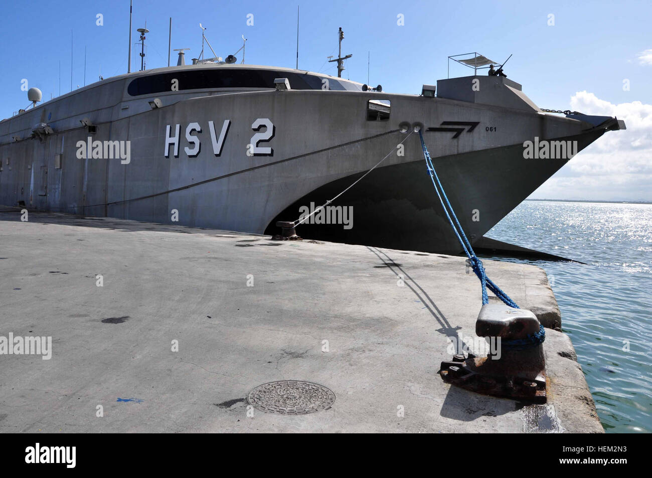 High Speed Vessel (HSV 2) Swift is moored at the Port Cap-Haitien pier ...