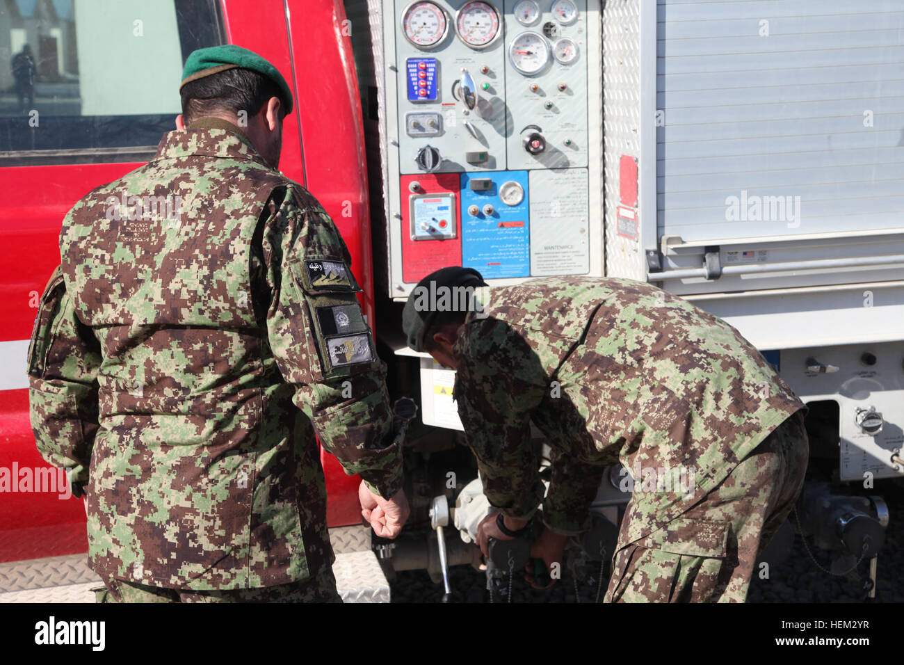 Two Afghan National Army Firefighters assigned to 4th Infantry Brigade ...