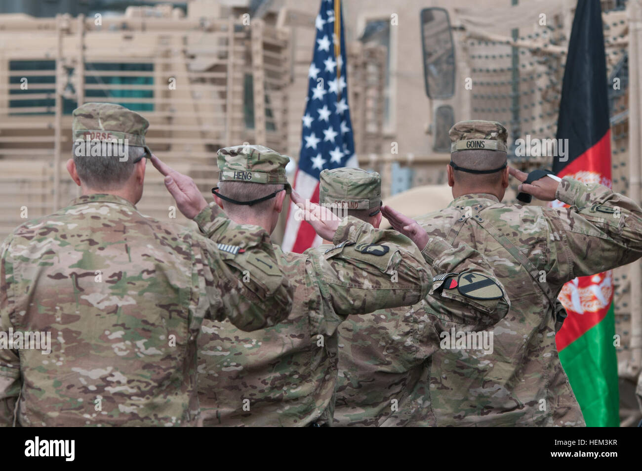 U.S. Air Force and Army commanders salute the colors at Forward ...
