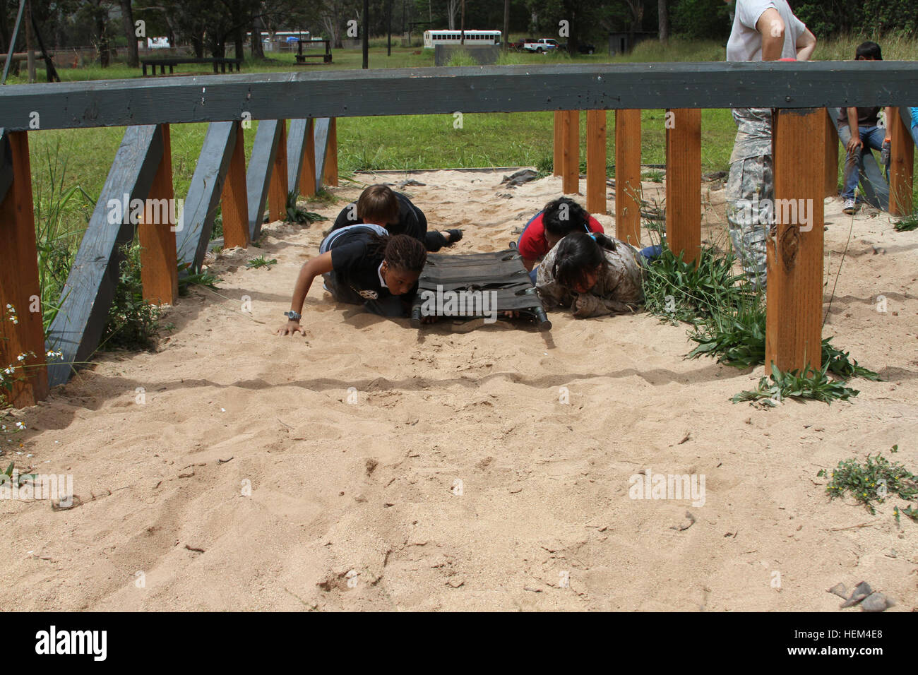 Students crawling with a stretcher 5 Stock Photo - Alamy